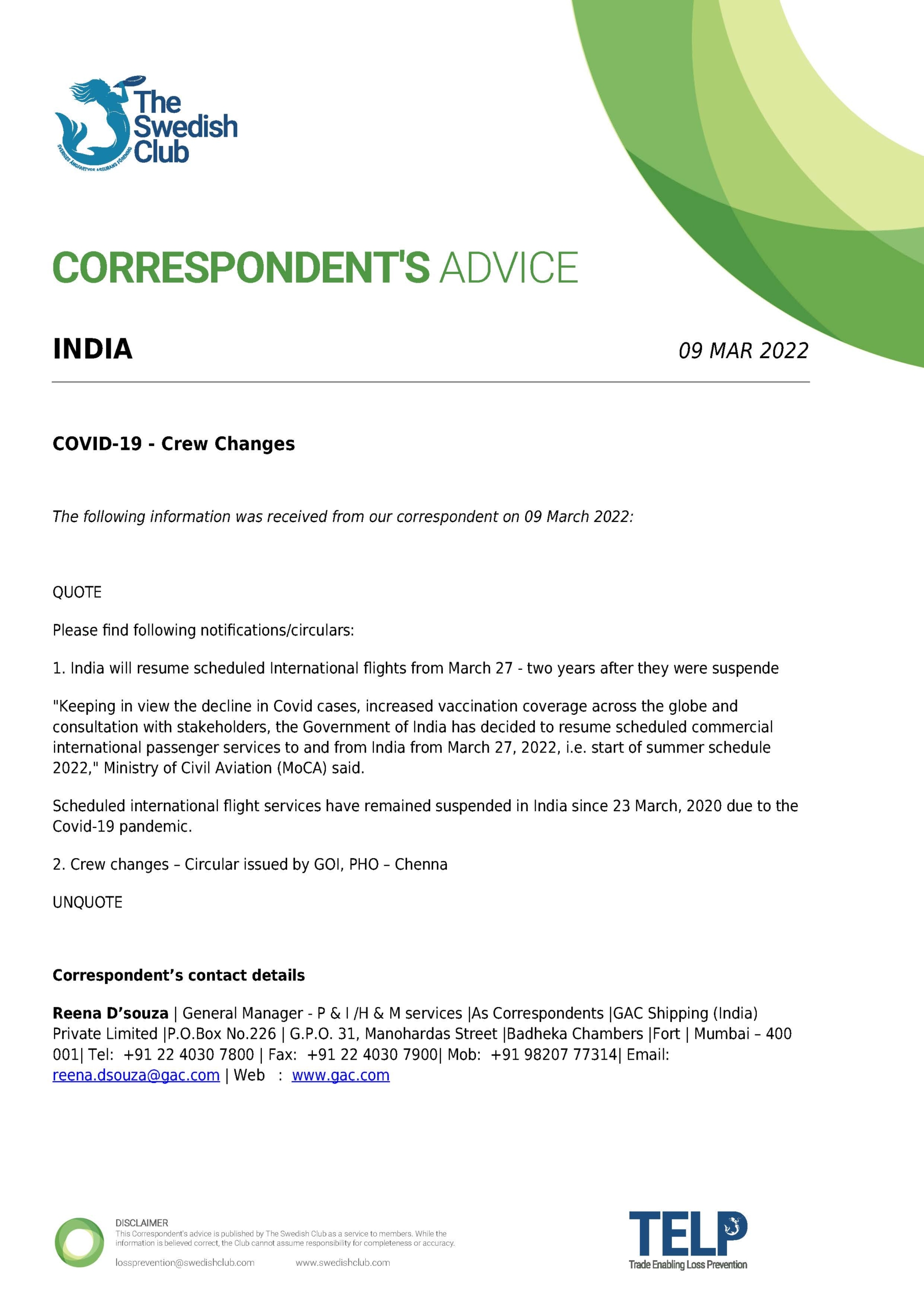 Trade Enabling Loss Prevention (TELP) - The Swedish Club